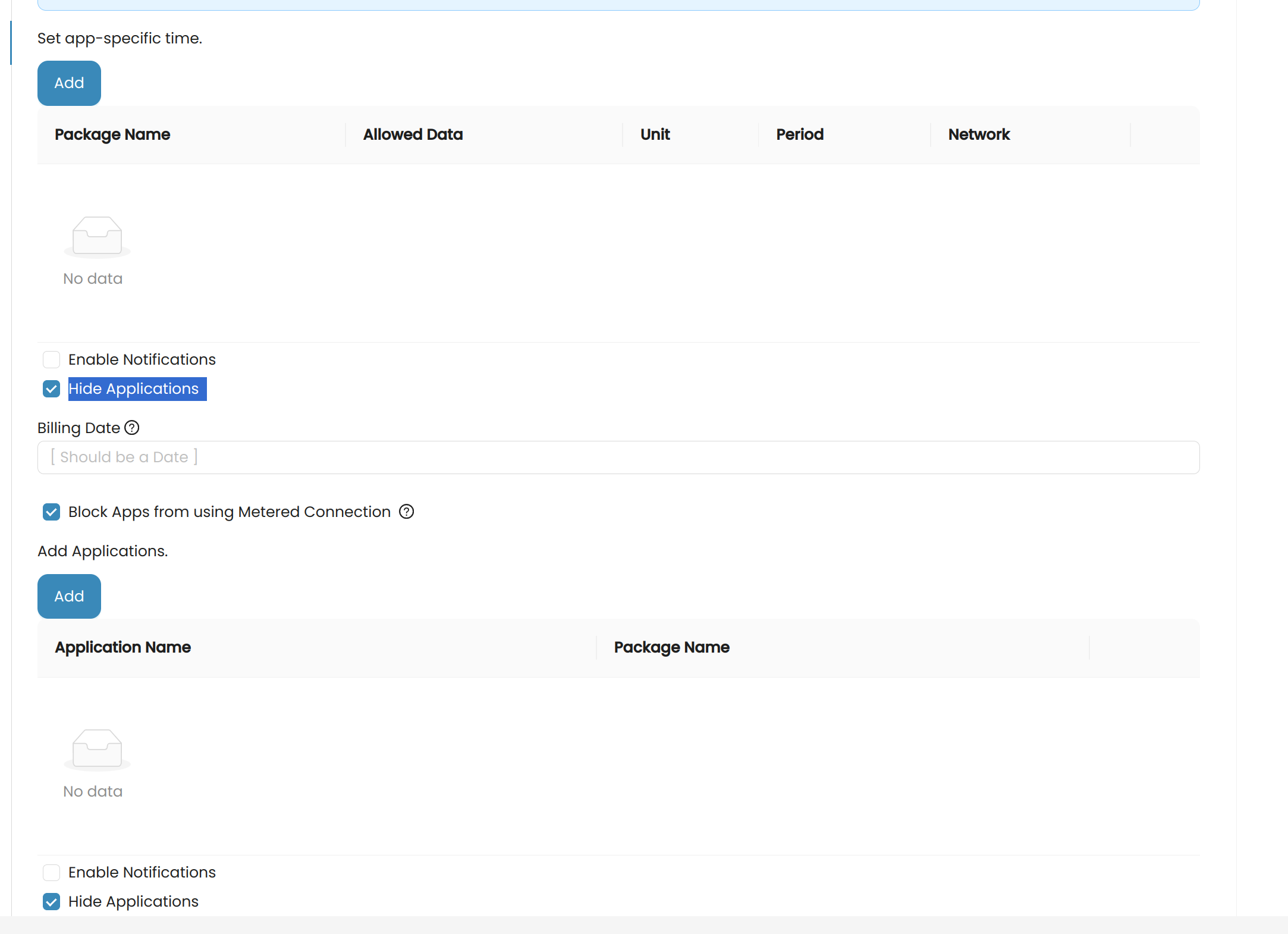 Bug #11101: Hide Applications need to be corrected as Disable applications in app usage policy ...